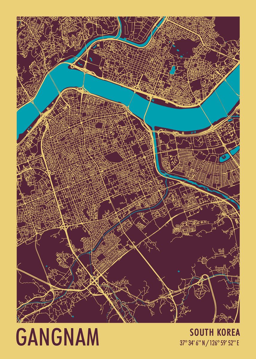 ' Gangnam Map' Poster, picture, metal print, paint by Miracle Studio ...