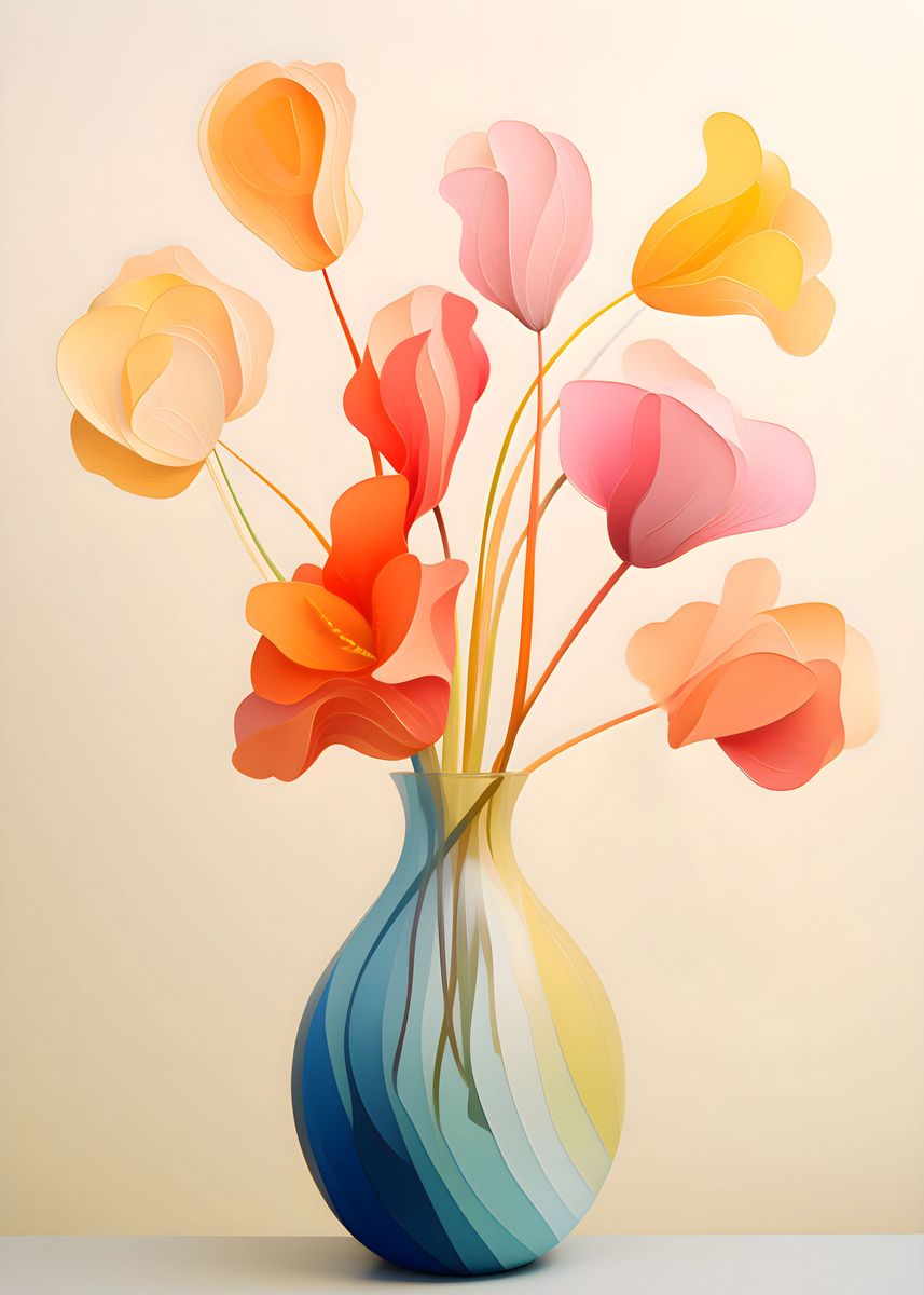 'Elegant Pastel Vase' Poster, picture, metal print, paint by Zanoozi ...