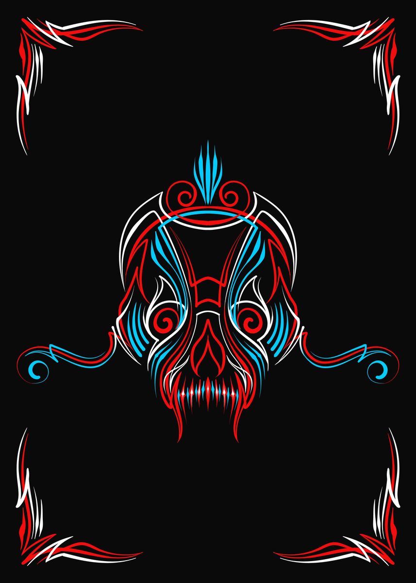 'Retro Skull Pinstriping' Poster, picture, metal print, paint by ...