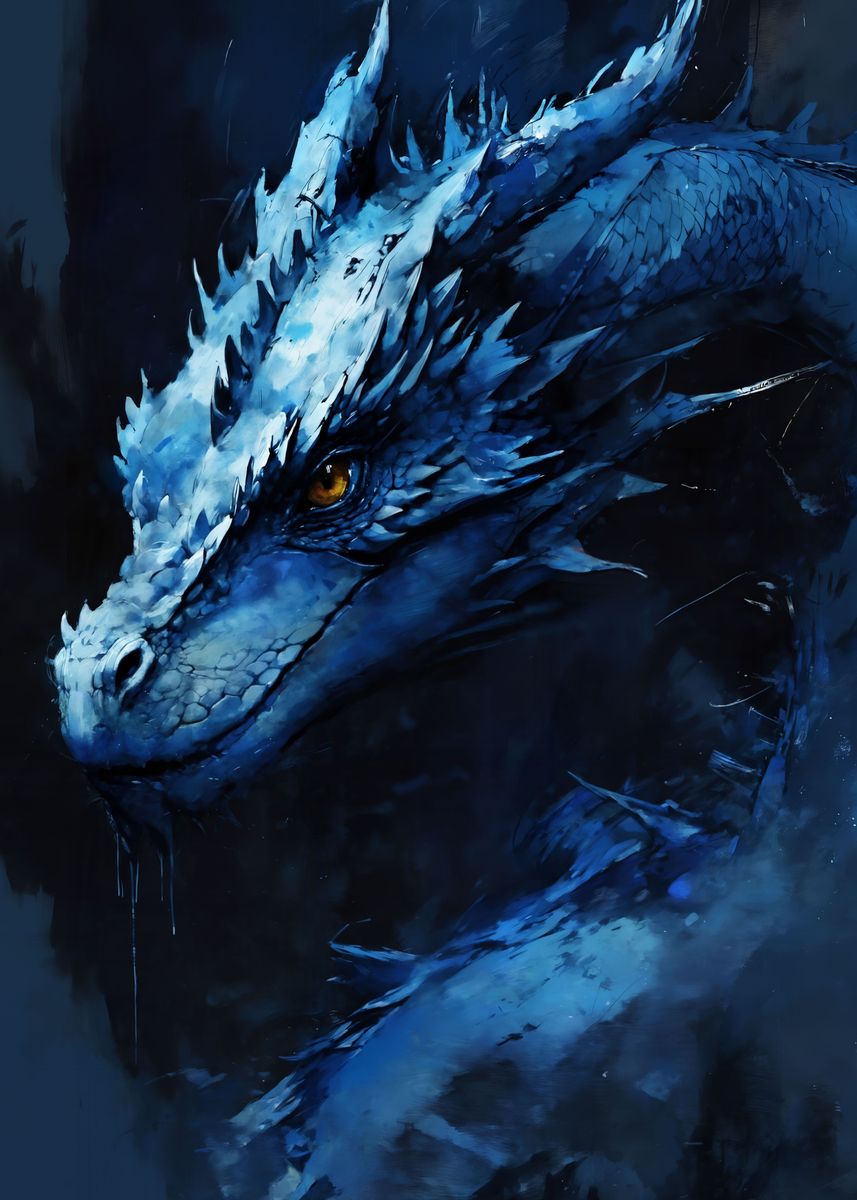 'Blue Dragon' Poster, picture, metal print, paint by Lukasz Kobylka | Displate