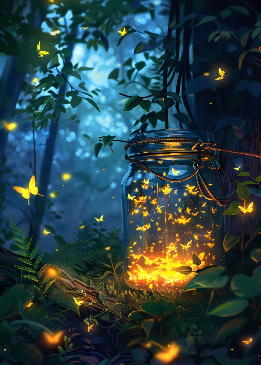 'Jar of Butterfly Firefly' Poster, picture, metal print, paint by ...