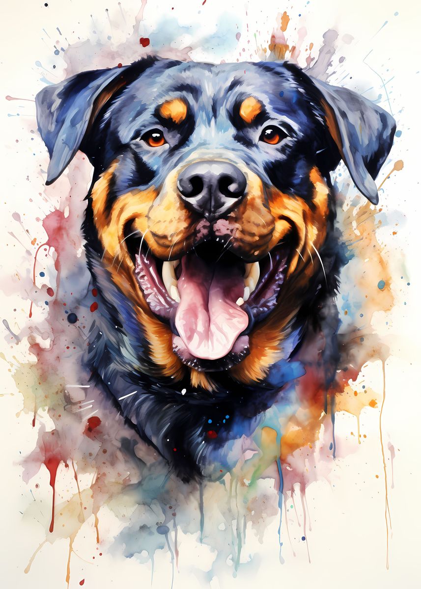 'Rottweiler in Watercolor' Poster, picture, metal print, paint by ...