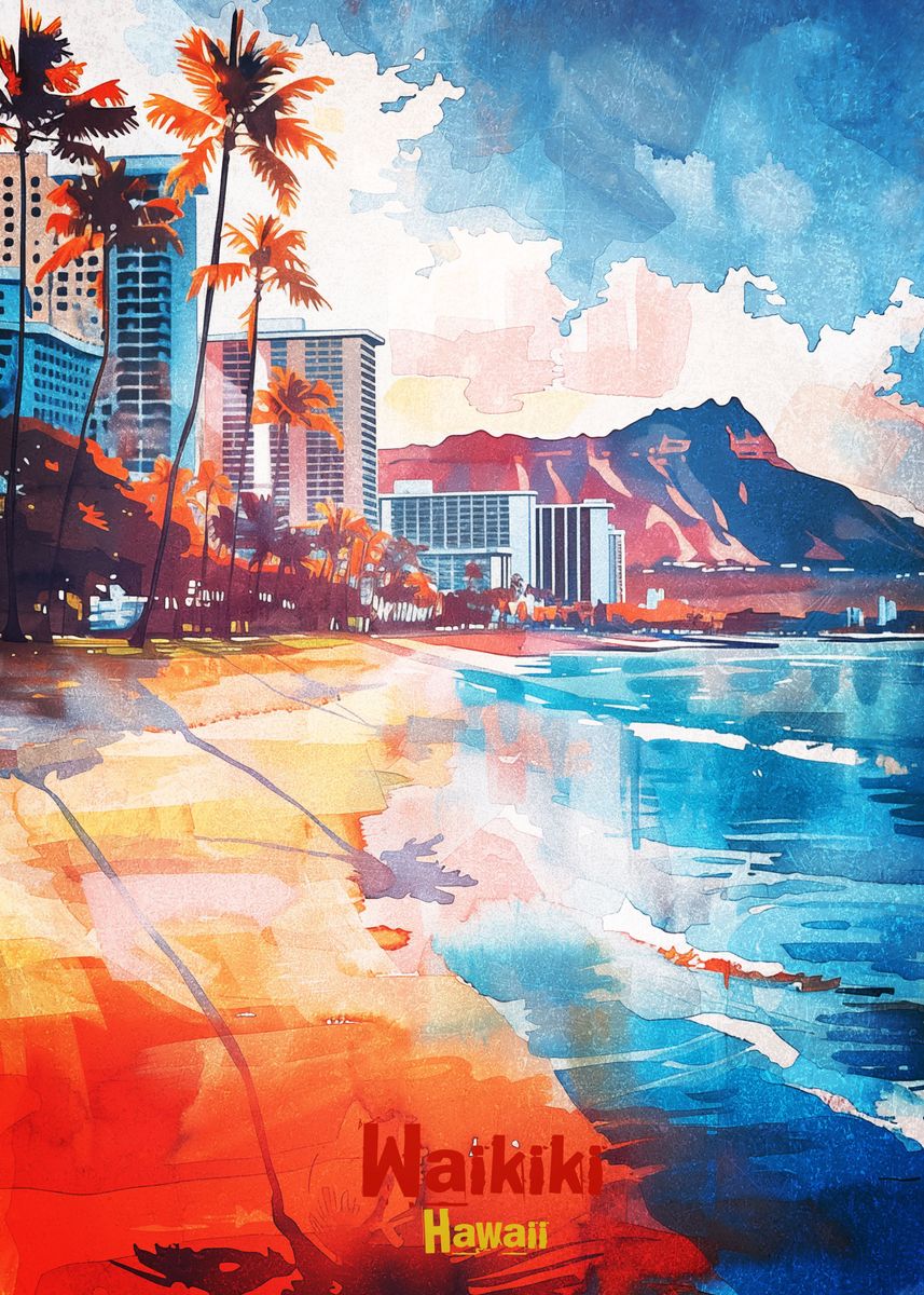 'Waikiki Art Poster' Poster, picture, metal print, paint by Mehdi ...