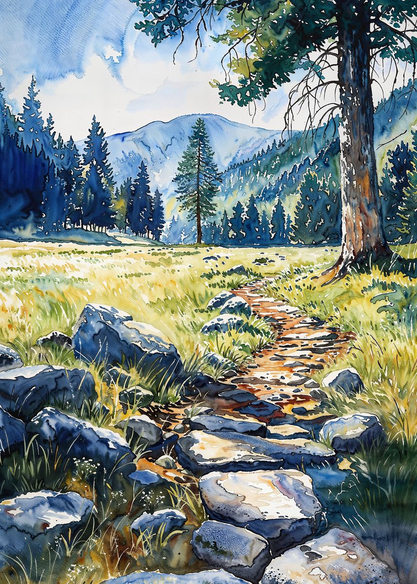 'Mountain Path' Poster, picture, metal print, paint by Katsu | Displate