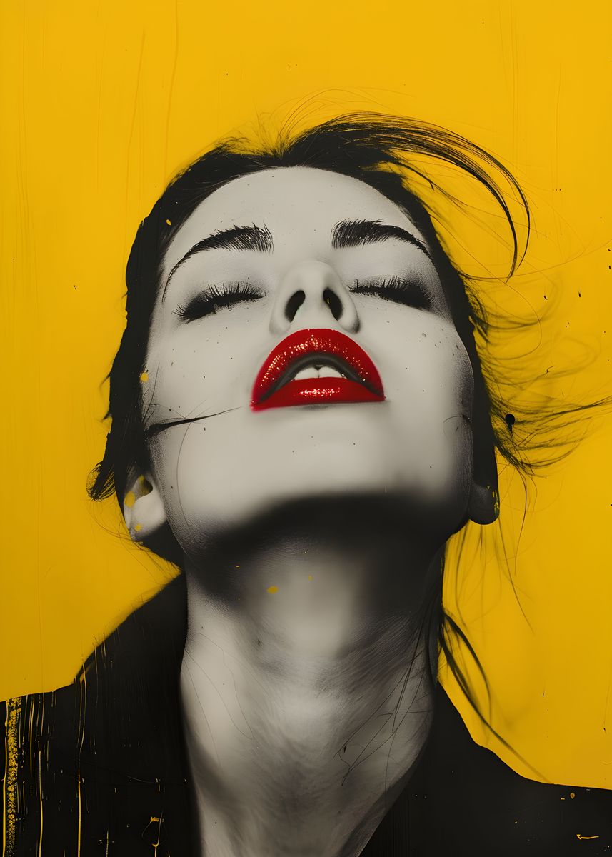 'Pop Yellow Woman Red Lips' Poster, picture, metal print, paint by Maël ...