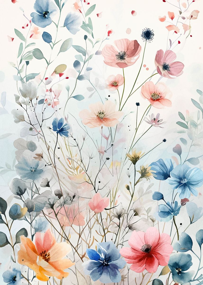 'Watercolor Flowers' Poster, picture, metal print, paint by Eira | Displate