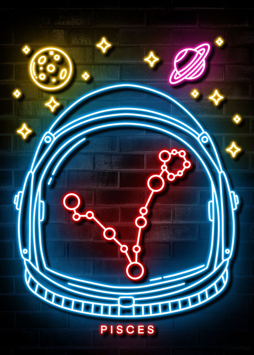 'PISCES NEON SIGN ART' Poster, picture, metal print, paint by MoveUp ...