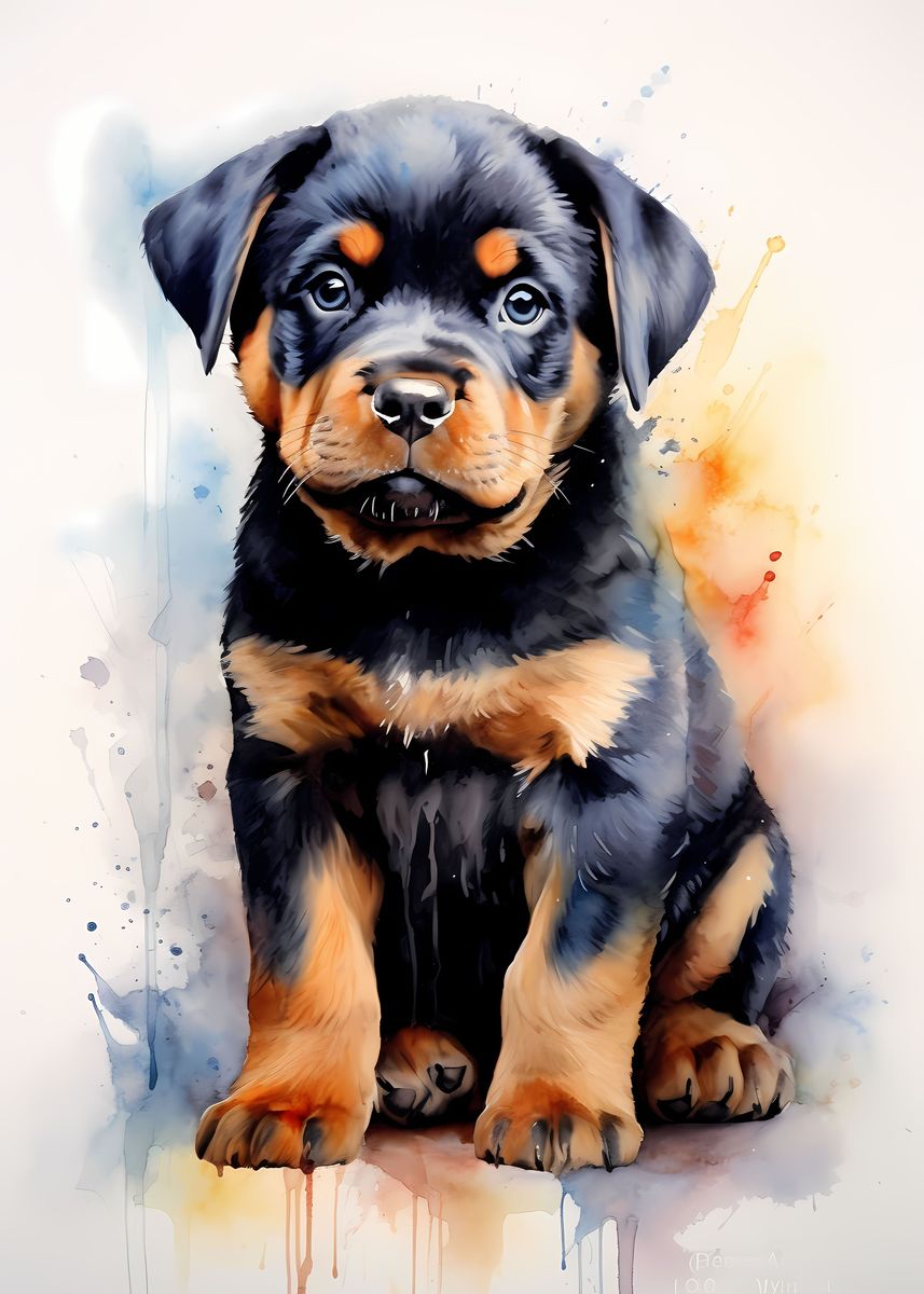 'Rottweiler in Watercolor' Poster, picture, metal print, paint by ...