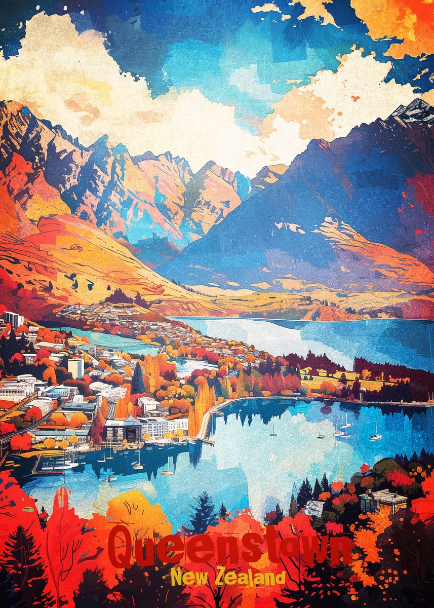 'Queenstown Art Poster' Poster, picture, metal print, paint by Mehdi ...