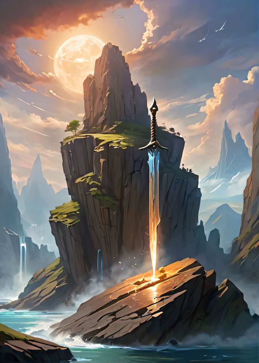 'Excalibur inspired sword' Poster, picture, metal print, paint by ...