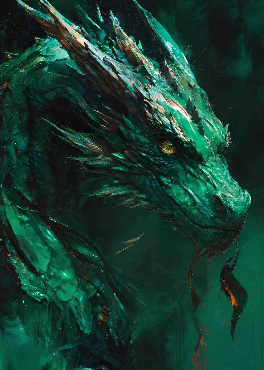 'Green Dragon' Poster, picture, metal print, paint by Lukasz Kobylka ...