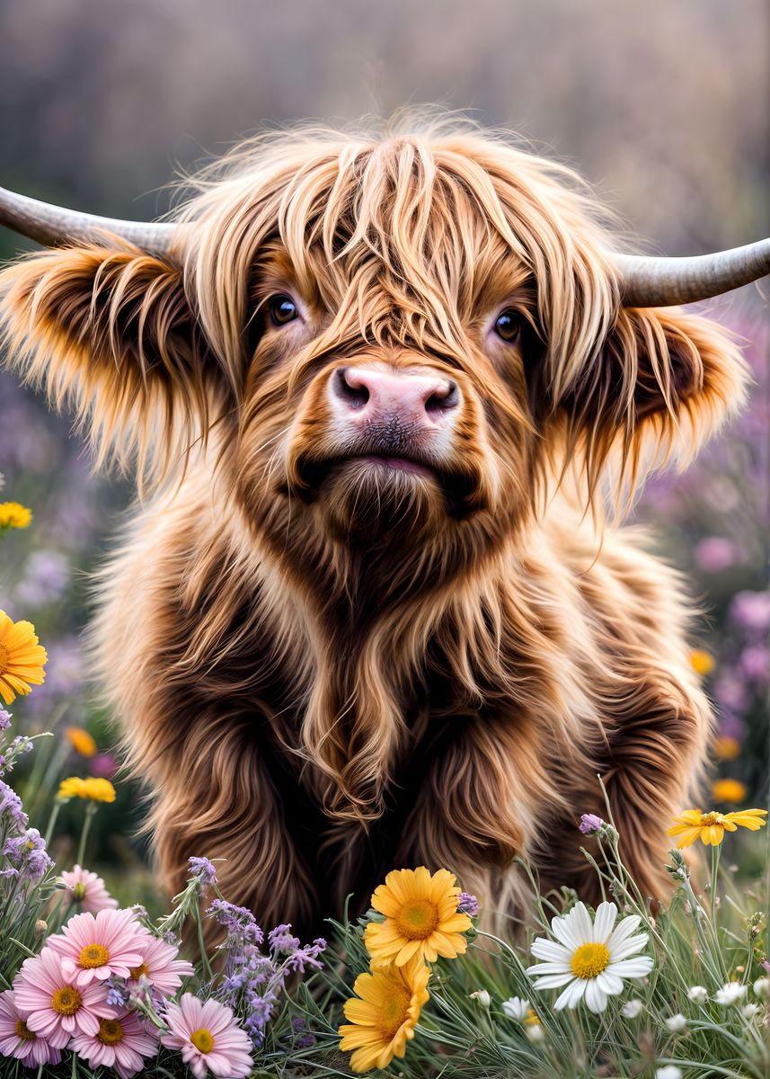 'cute baby highland cow' Poster, picture, metal print, paint by Zeeshan ...