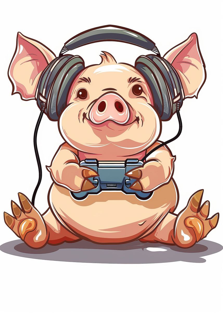 'Pig Gaming' Poster, picture, metal print, paint by Henning Seiffert ...