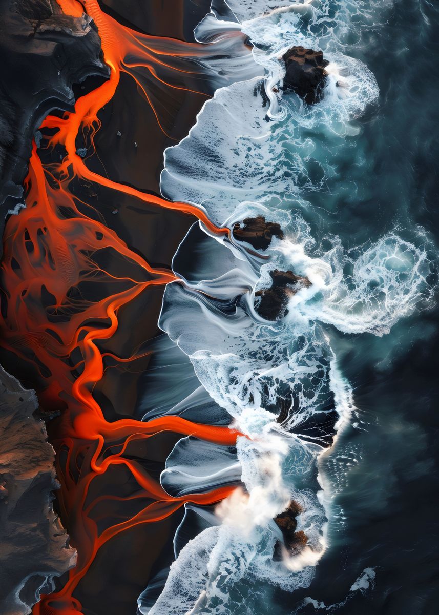 'Lava Meets Ocean' Poster, picture, metal print, paint by Silvie Art ...