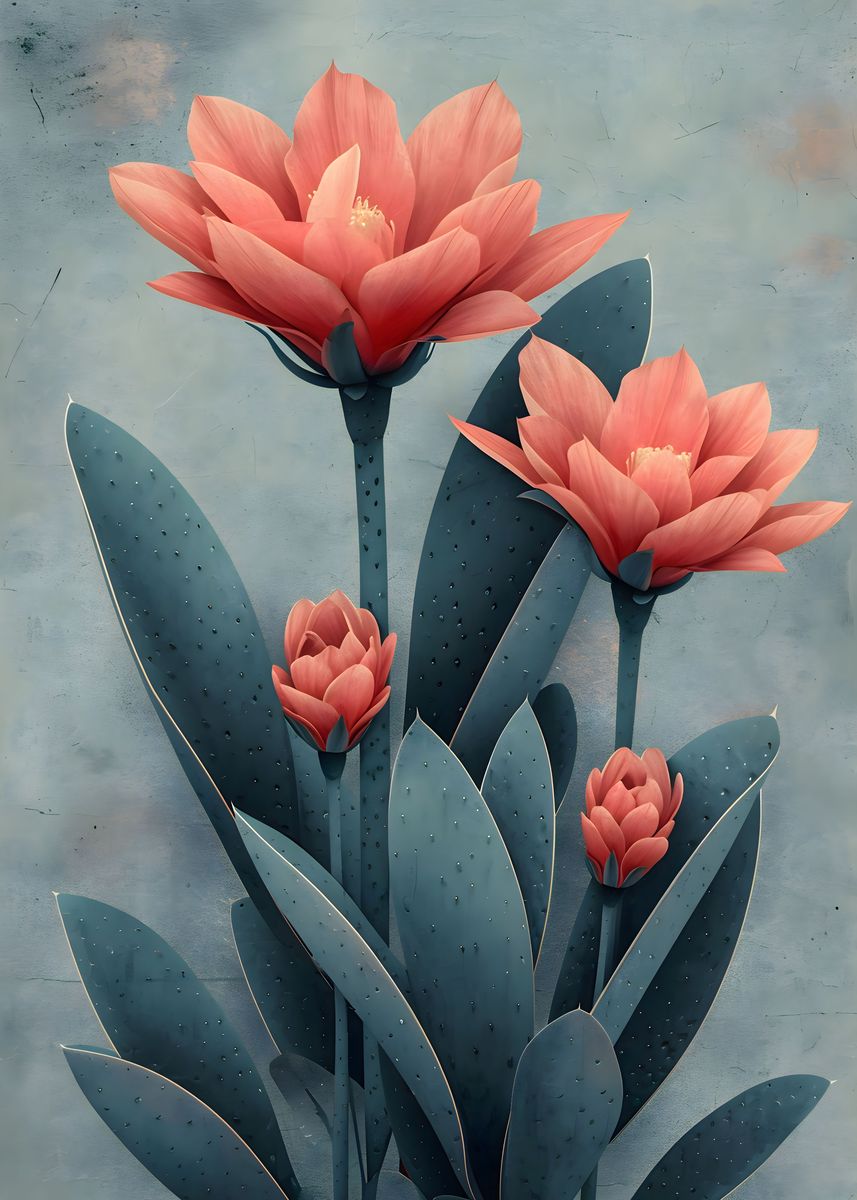 'Vintage Cactus Flower' Poster, picture, metal print, paint by Zanoozi ...