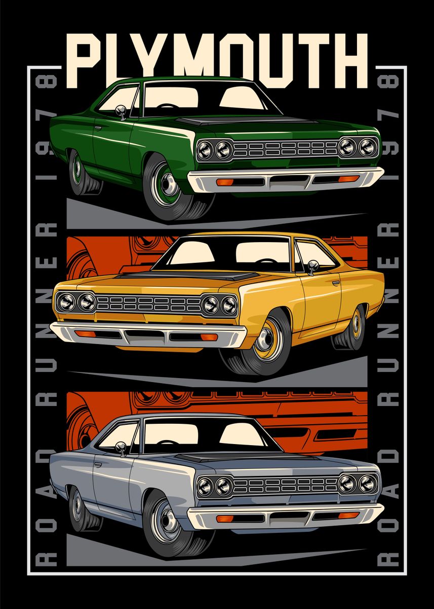 'Retro Road Runner Car' Poster, picture, metal print, paint by Adam ...