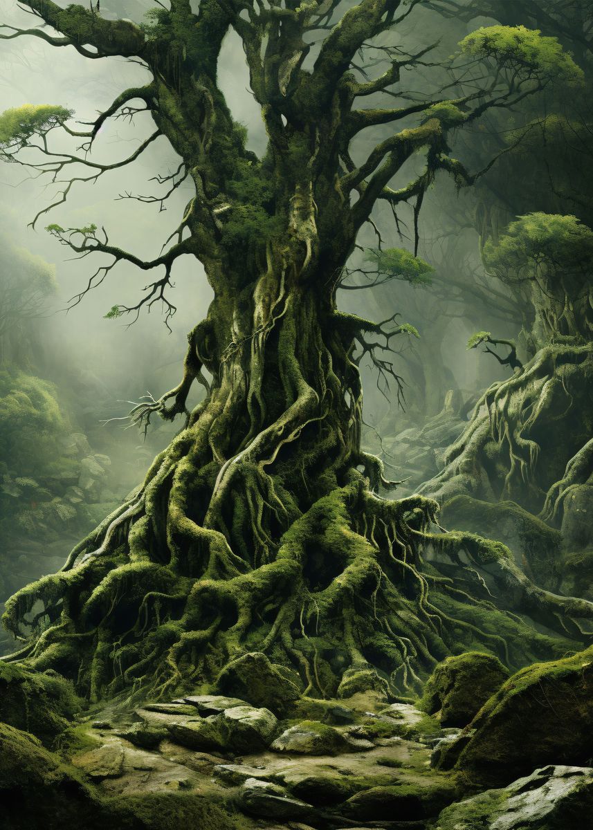 'Green fantasy forest Tree' Poster, picture, metal print, paint by ...