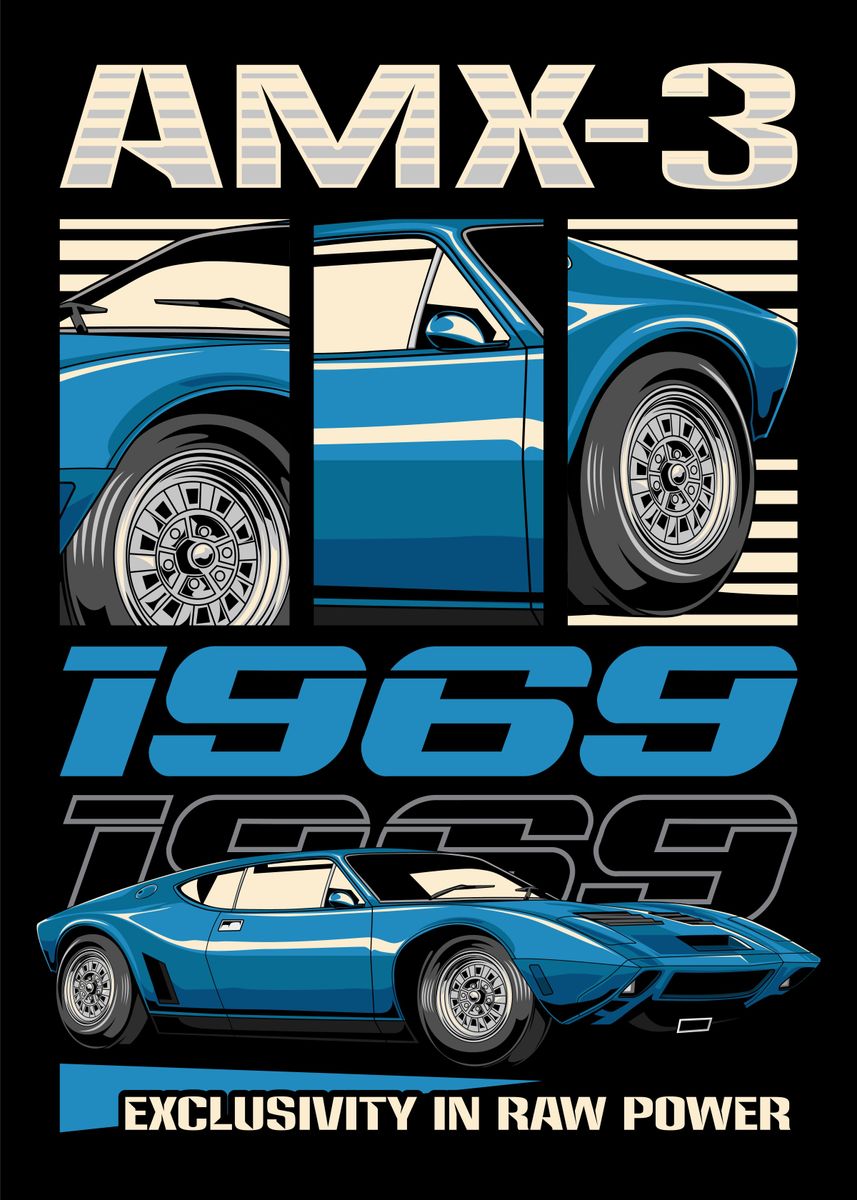 'Retro AMX 3 Sport Car' Poster, picture, metal print, paint by Mikhaila ...