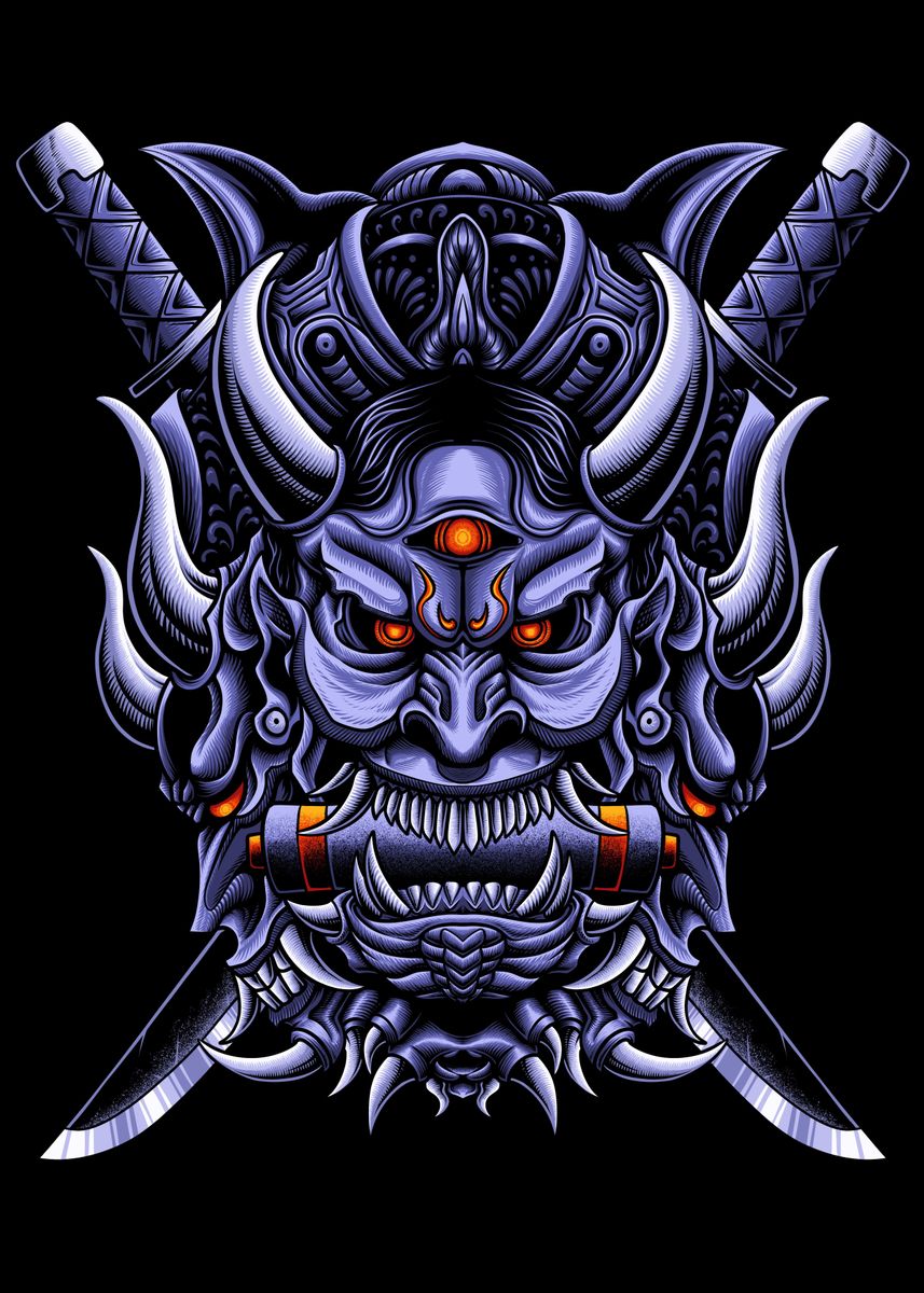 'Japanese oni mask' Poster, picture, metal print, paint by Arfan Artd ...