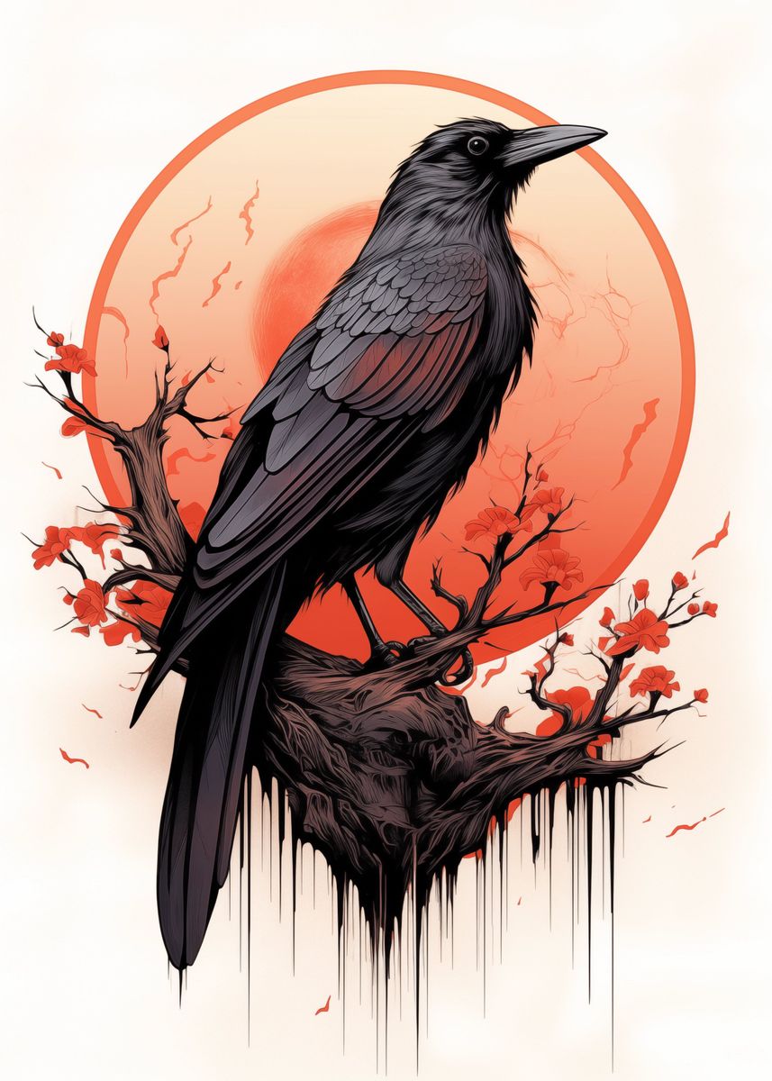 'Red Moon Raven Ink' Poster, picture, metal print, paint by PERMADI ...