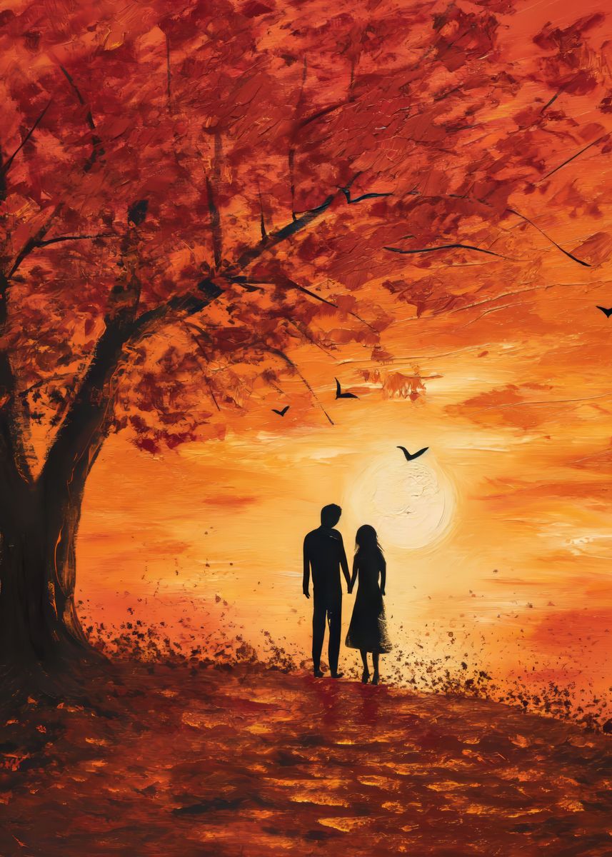 'Autumn Romance' Poster, picture, metal print, paint by Tollaru | Displate