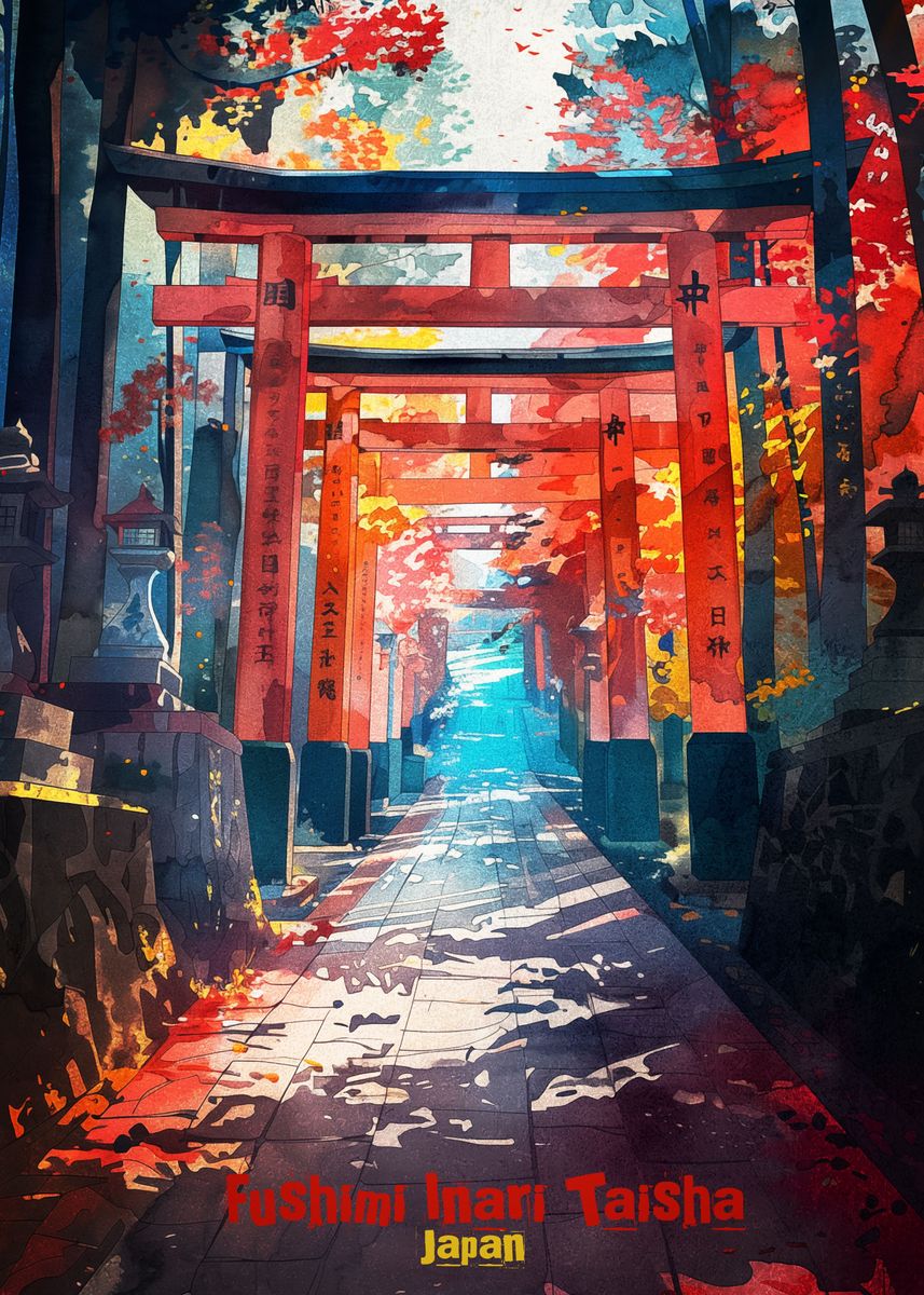 'Fushimi Inari Taisha Art' Poster, picture, metal print, paint by Mehdi ...
