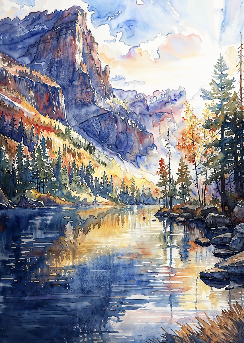 'Mountain Solitude' Poster, picture, metal print, paint by Katsu | Displate