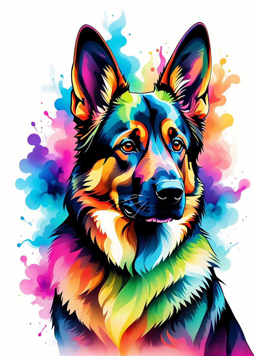 'Geometric German Shepherd' Poster, picture, metal print, paint by ...