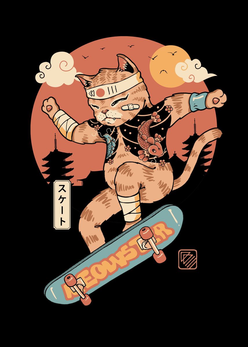 'Meowster Skater II' Poster, picture, metal print, paint by vp trinidad ...