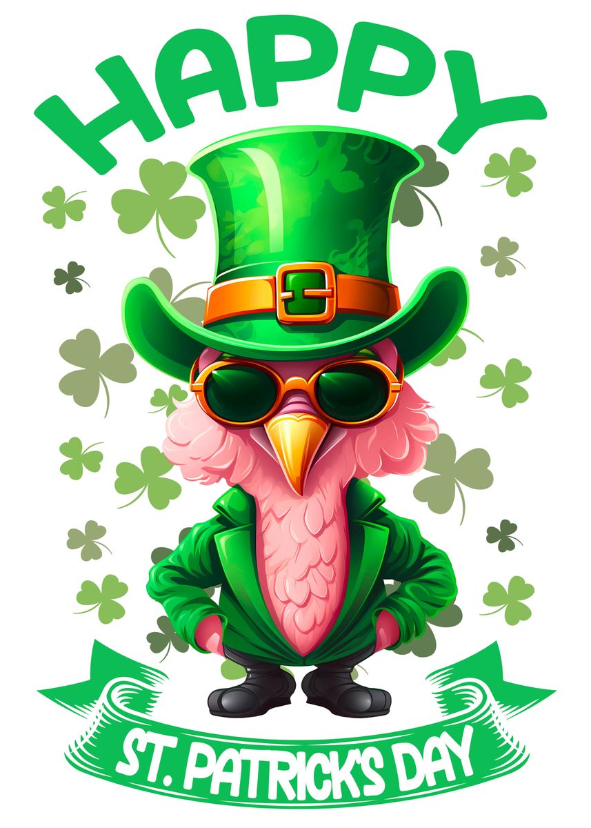 'Flamingo Saint Patricks' Poster, picture, metal print, paint by ...