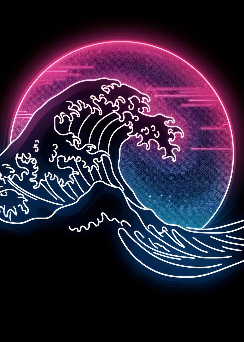 'Kanagawa Light Neon Japan' Poster, picture, metal print, paint by Adam ...