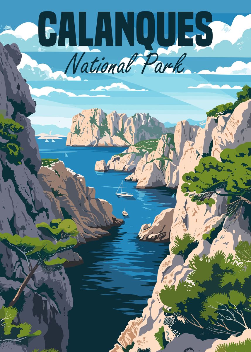 'Calanques France' Poster, picture, metal print, paint by Mesh | Displate