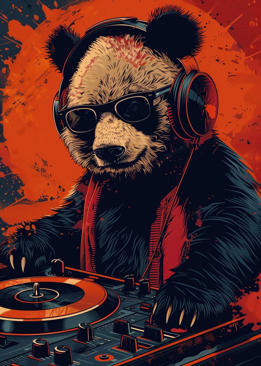 'Smiling DJ Panda Party' Poster, picture, metal print, paint by ...