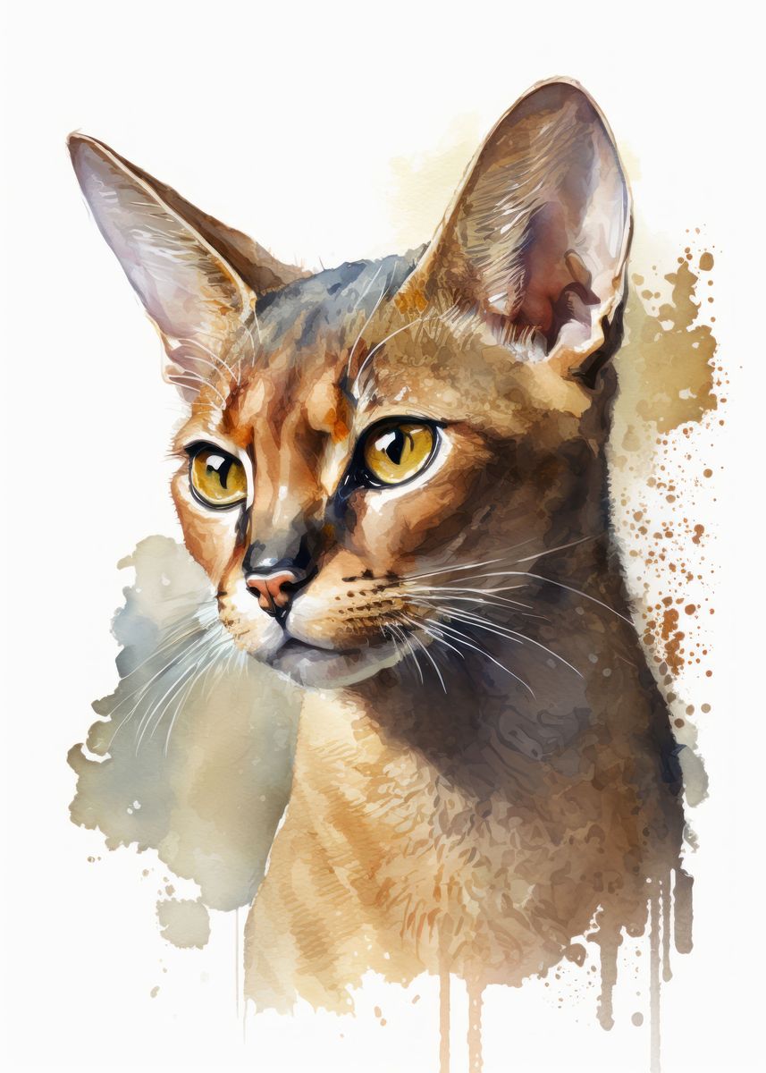 'Abyssinian Cat Watercolor' Poster, picture, metal print, paint by Omar ...