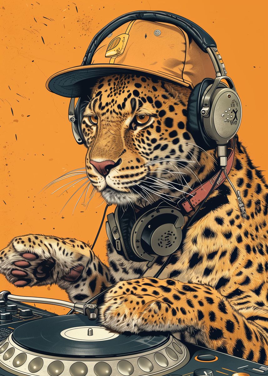 'Leopard Headset Turntable' Poster, picture, metal print, paint by ...
