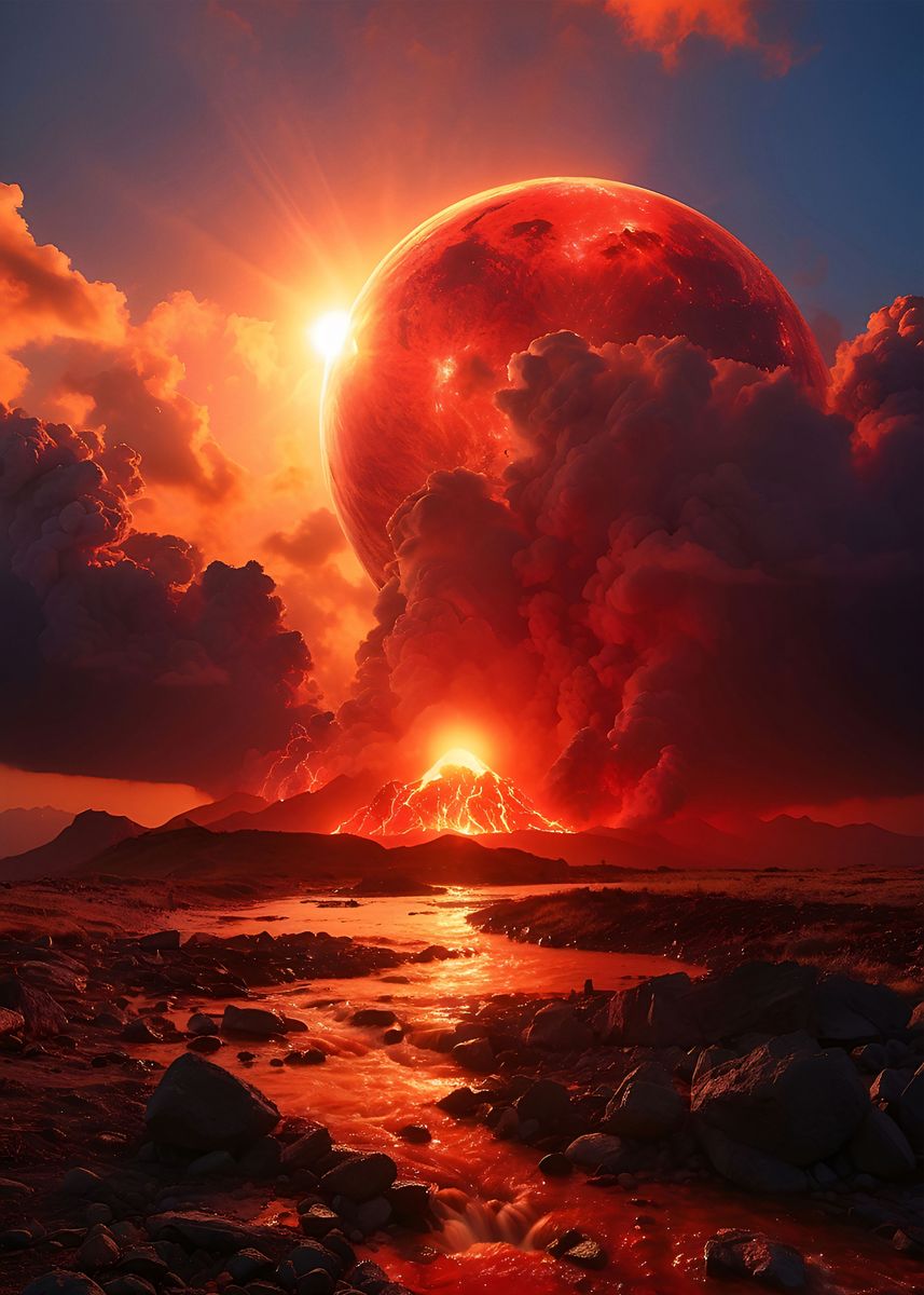 'Volcanic Red Moon' Poster, picture, metal print, paint by FlyingBlade ...