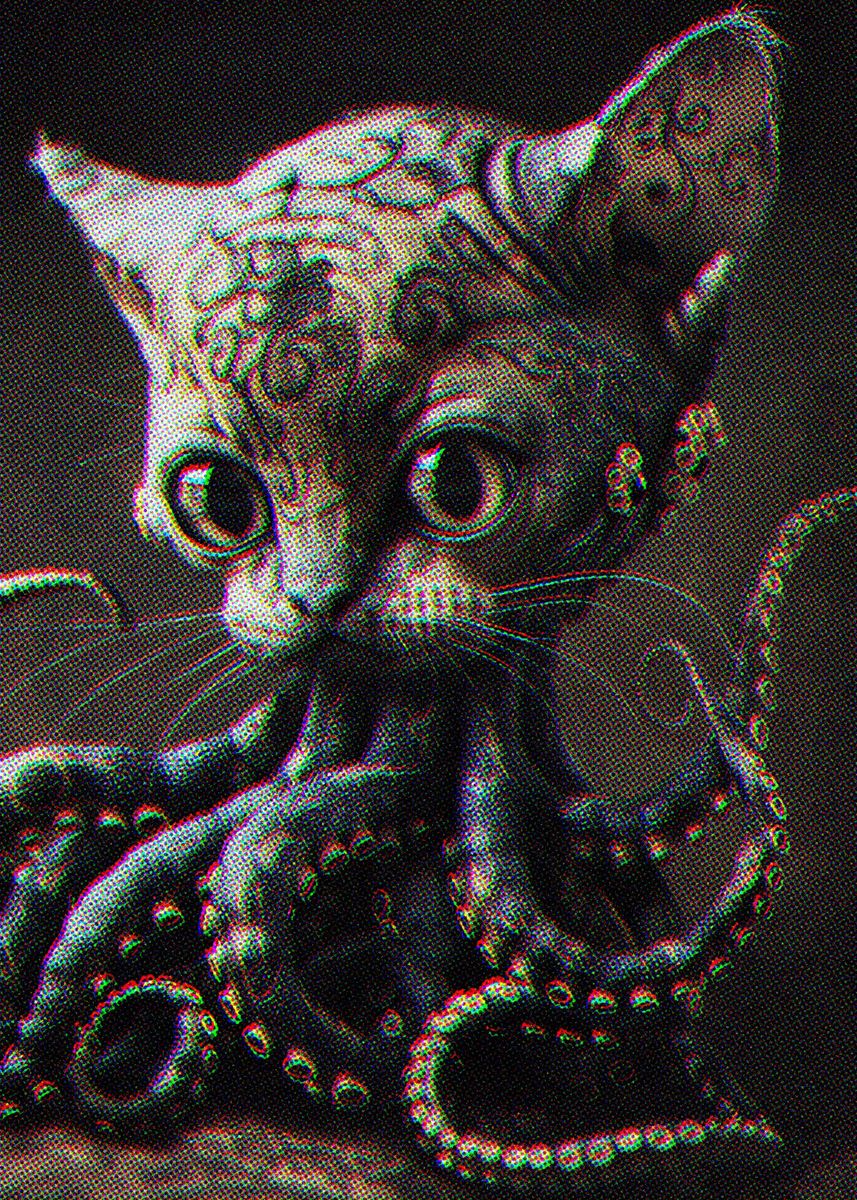 'Cat Octopus' Poster, picture, metal print, paint by Fanth | Displate