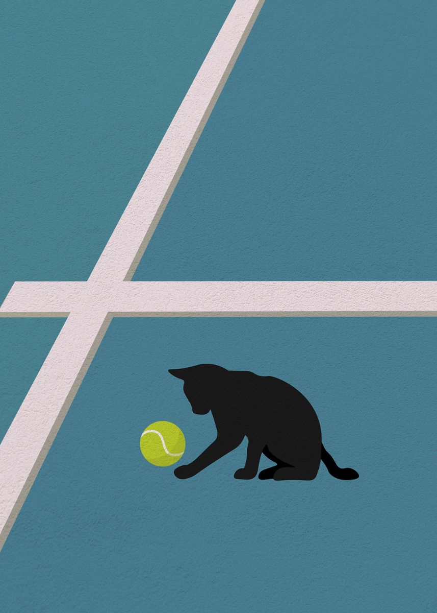 ' Cat playing tennis ball' Poster, picture, metal print, paint by Ricky ...