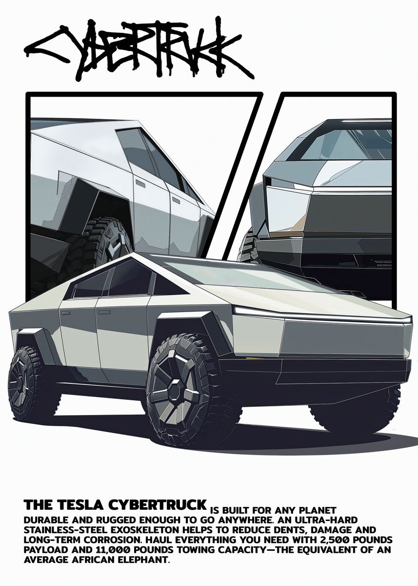 'Tesla Cybertruck' Poster, picture, metal print, paint by MaluBobo ...