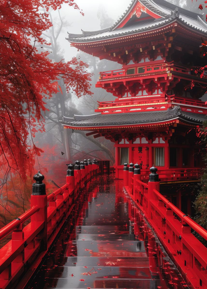 'Japan theme poster Temple' Poster, picture, metal print, paint by ...