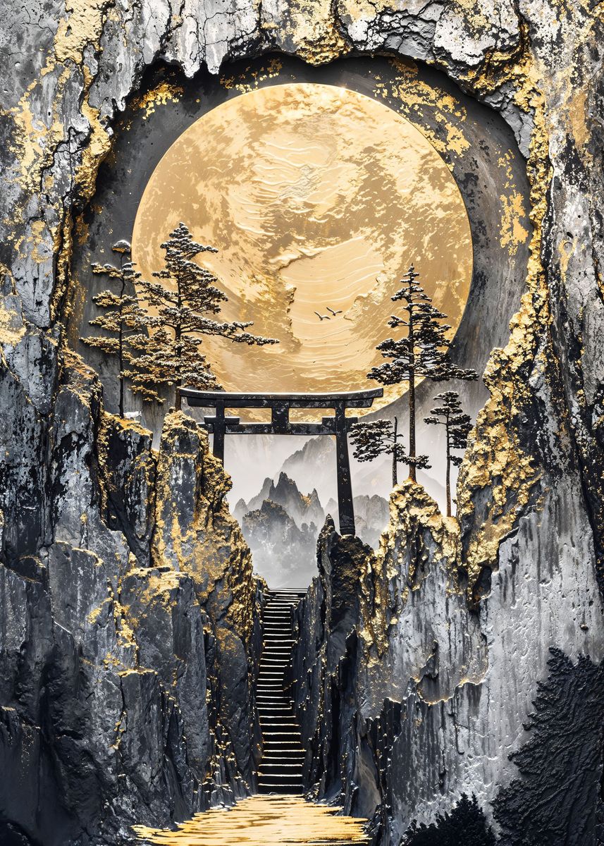 'Full Moon Shrine Gateway' Poster, picture, metal print, paint by ...