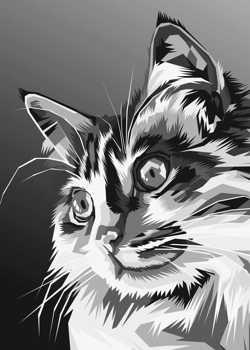 'Cat Cute B and W' Poster, picture, metal print, paint by Ken Asahvey ...