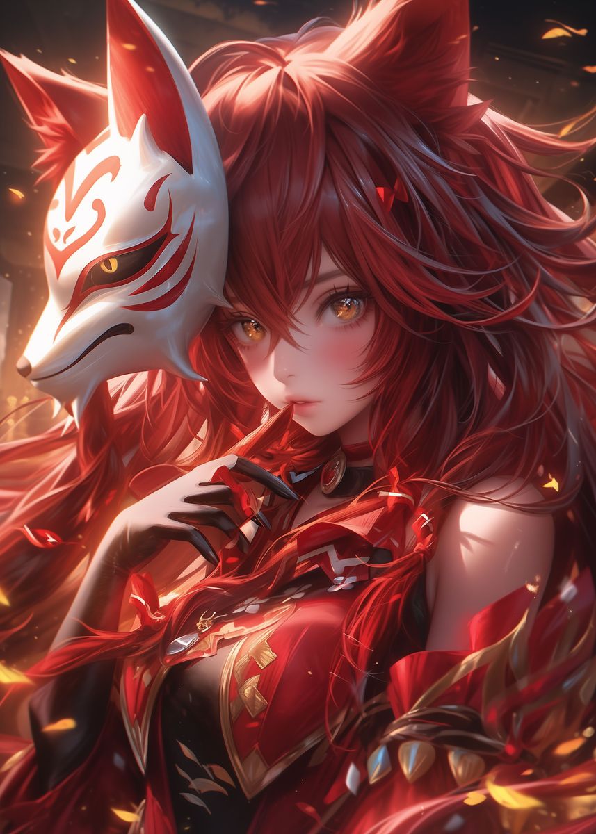 'Anime Kitsune Girl' Poster, picture, metal print, paint by Destinie ...