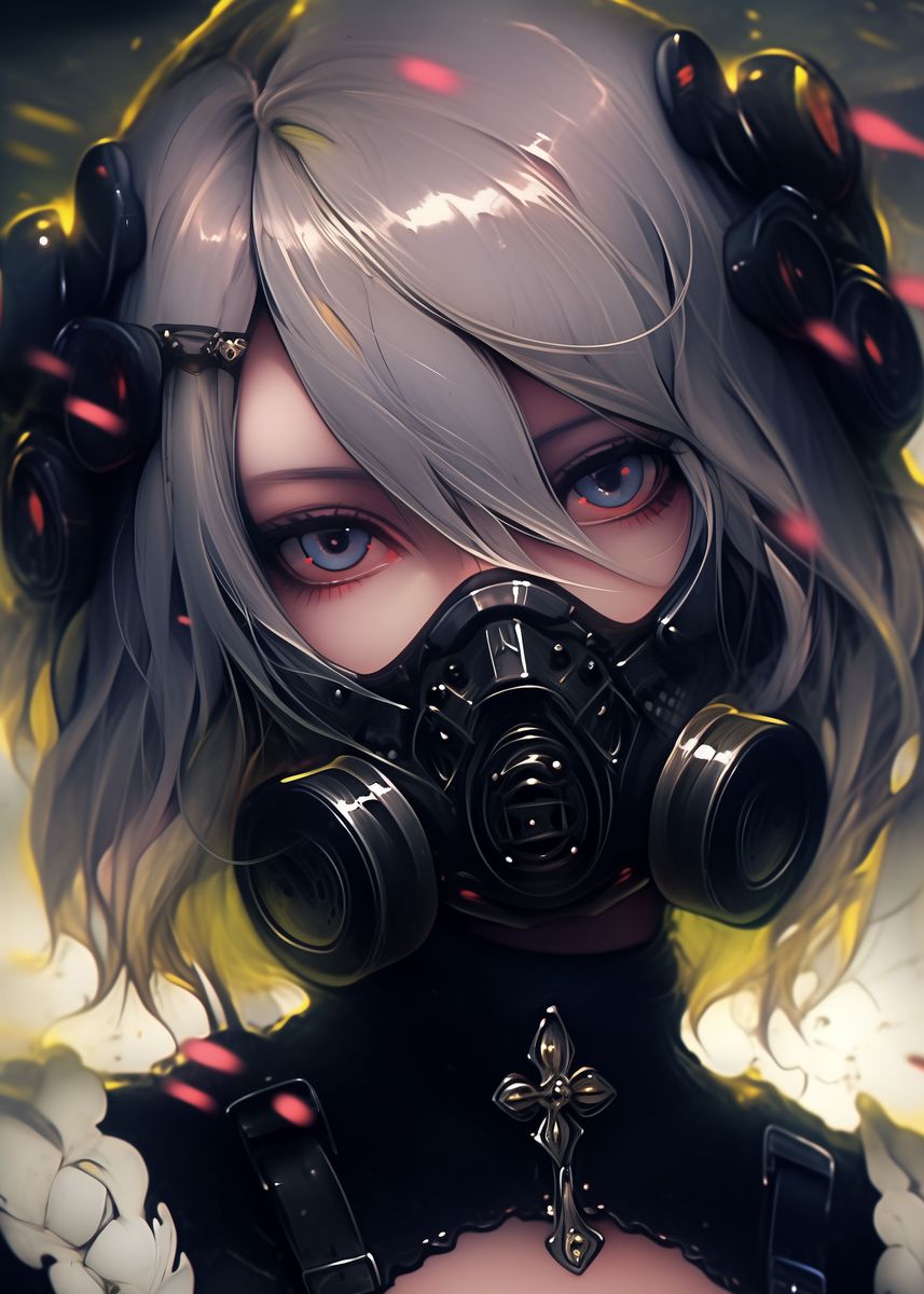 'Anime Girl with Gas Mask' Poster, picture, metal print, paint by Pixel ...