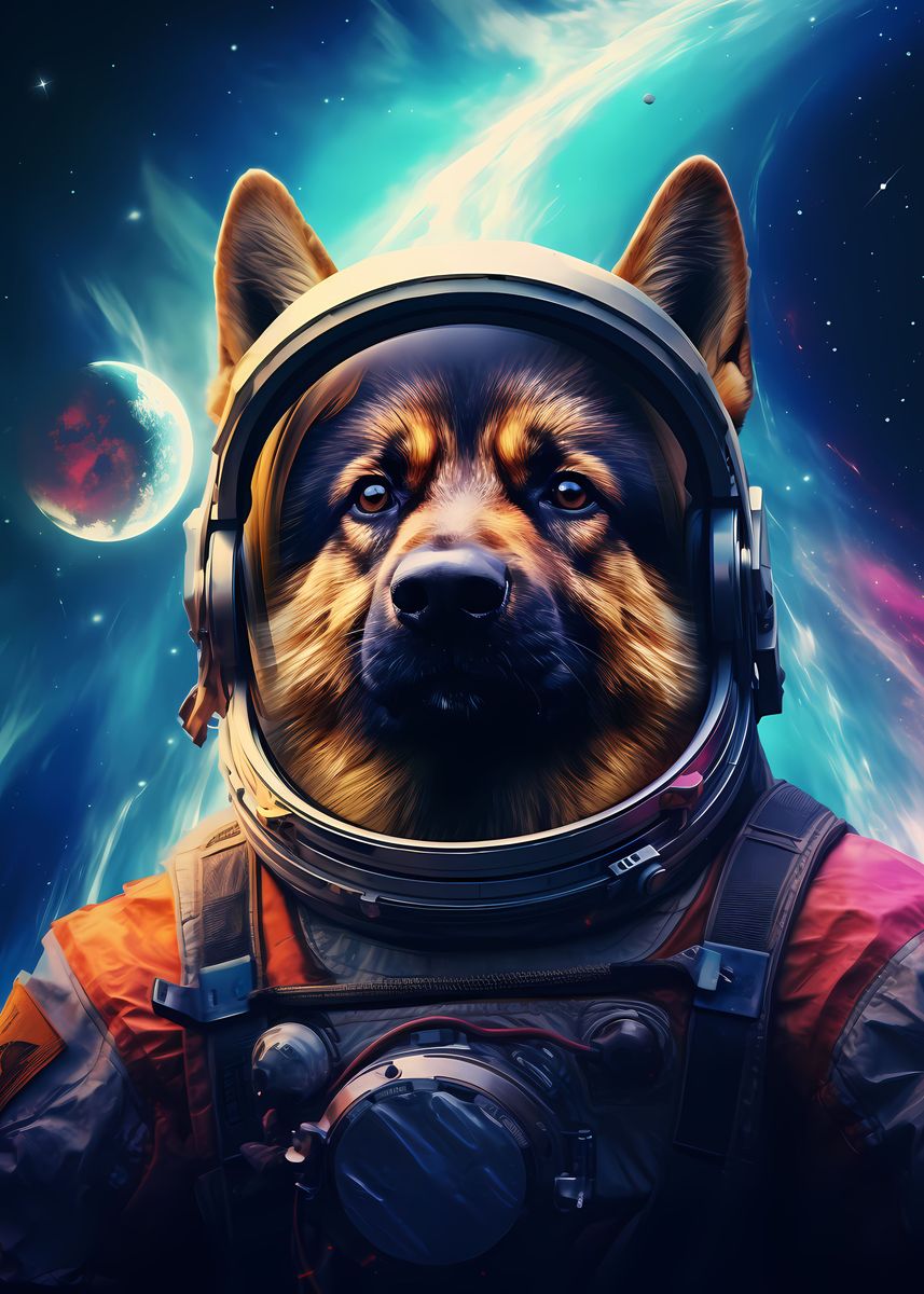 'Cute Space Astronaut Dog' Poster, picture, metal print, paint by ...
