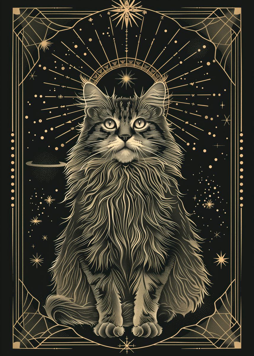 'Stellar Cat' Poster, picture, metal print, paint by KyzArt | Displate
