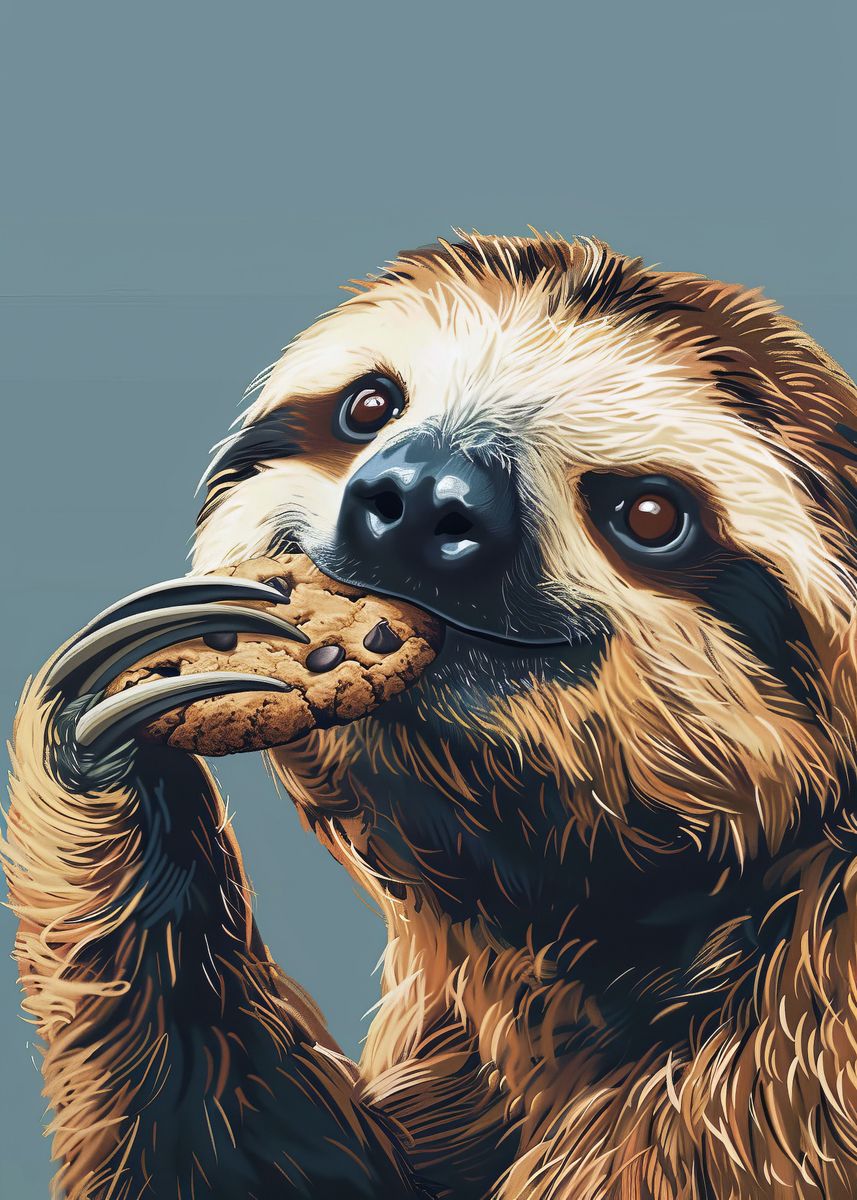 'Sloth Eating Cookie' Poster, picture, metal print, paint by Alisson ...