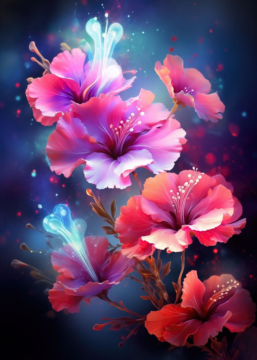 'Red Flowers' Poster, picture, metal print, paint by Ben Krefta | Displate