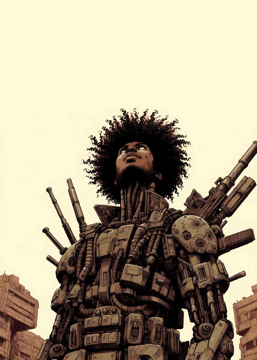 'Afro Mecha Warrior 7' Poster, picture, metal print, paint by CODY ...
