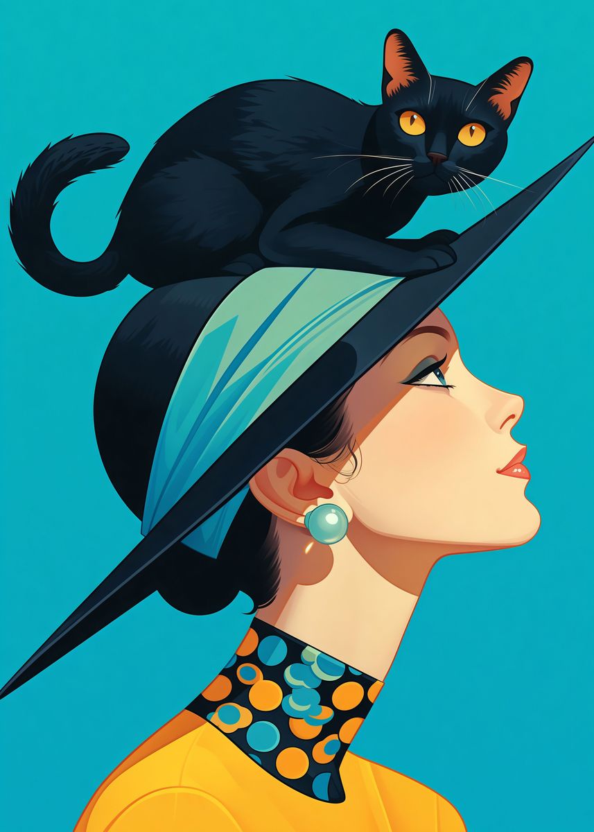 'Chic Vintage Cat Lady Art' Poster, picture, metal print, paint by ...